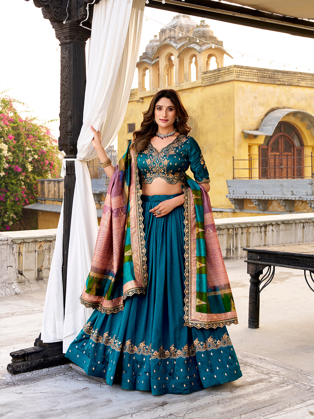 Firozi Color Vichitra Silk Lehenga – Looknbook Art