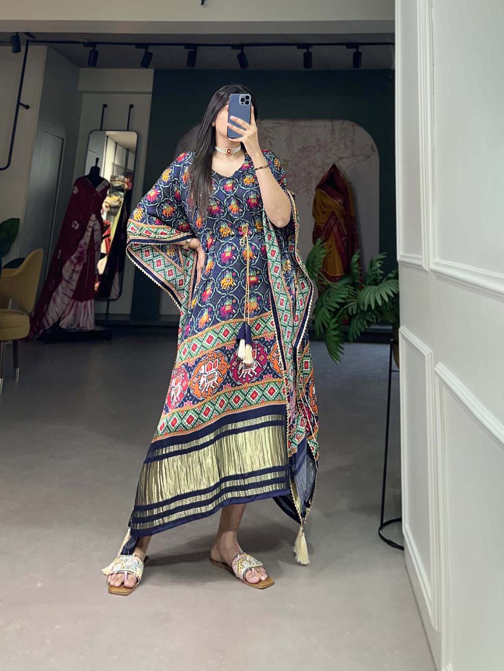 Navy Blue Color Digital Print With Gotta Patti Lace Border Gaji Silk K ...