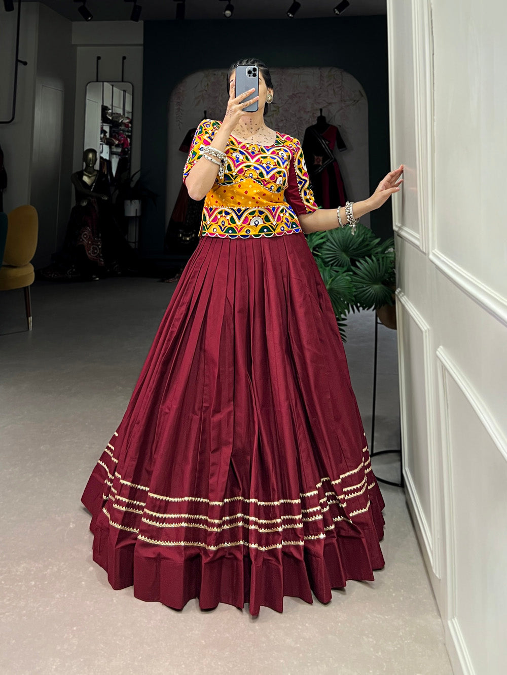 Maroon Color Plain With Gota Patti Cotton Lehenga Choli – Looknbook Art