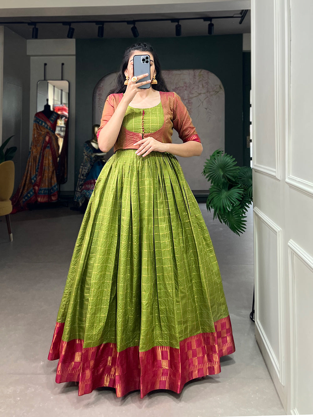 Parrot Color Zari Weaving Work Zari Chex Wedding Dress – Looknbook Art