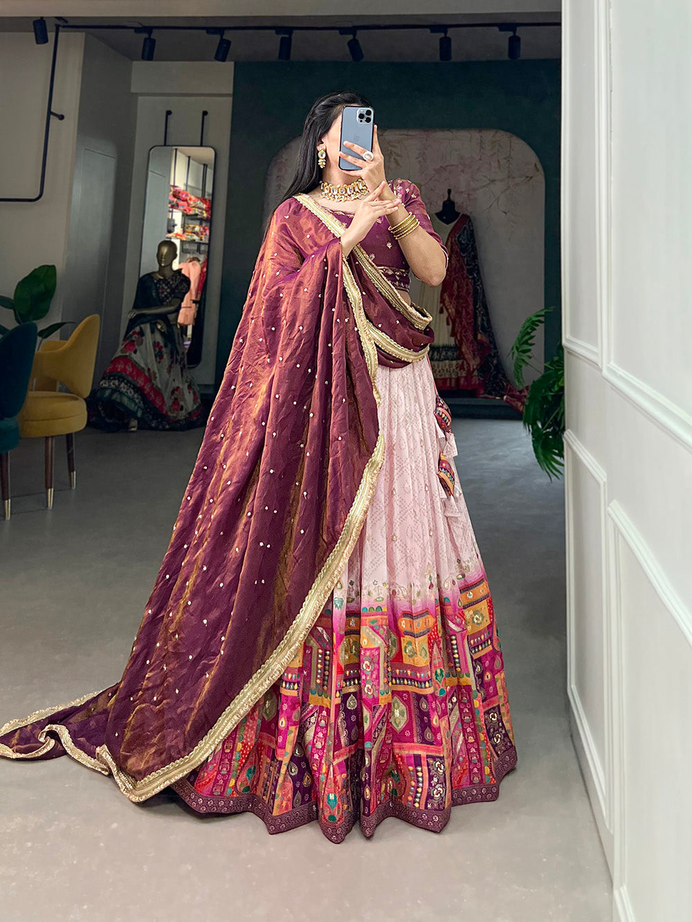 Light Pink Color Bandhej And Position Print With Viscose Jacquard Silk ...