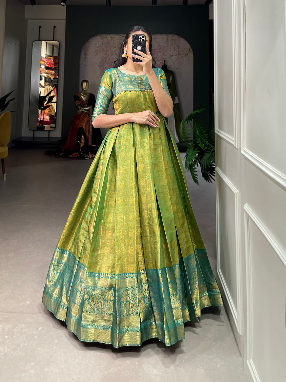 Parrot Color Zari Weaving Work Kanjivaram Dress – Looknbook Art
