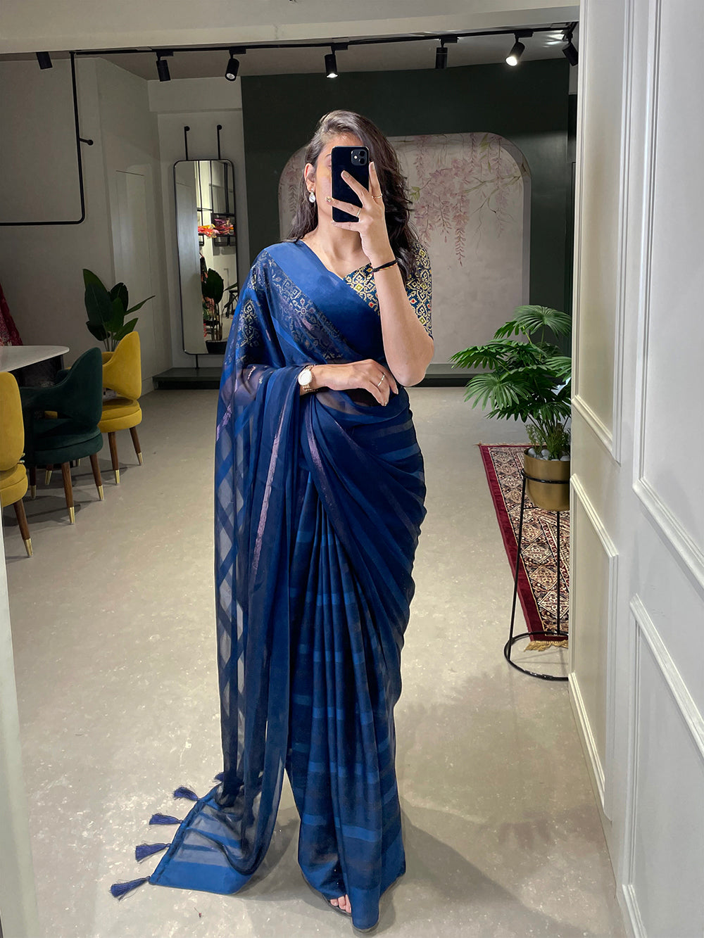 Navy Blue Color Weaving Zari Work Satin Silk Saree – Looknbook Art