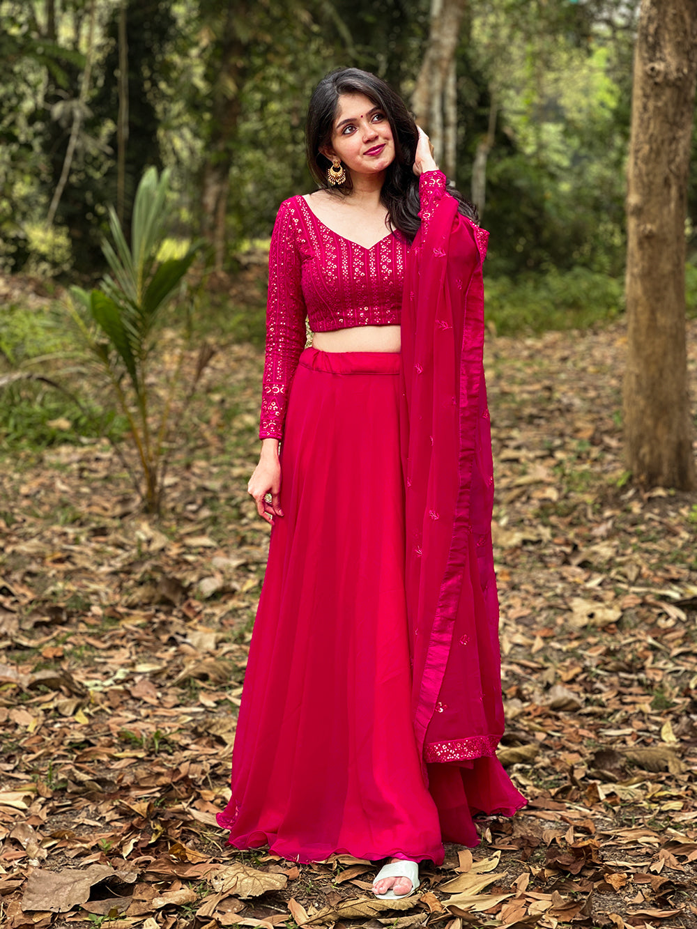 Rani Pink Color Plain Work Blooming Georgette Lehenga Choli – Looknbook Art