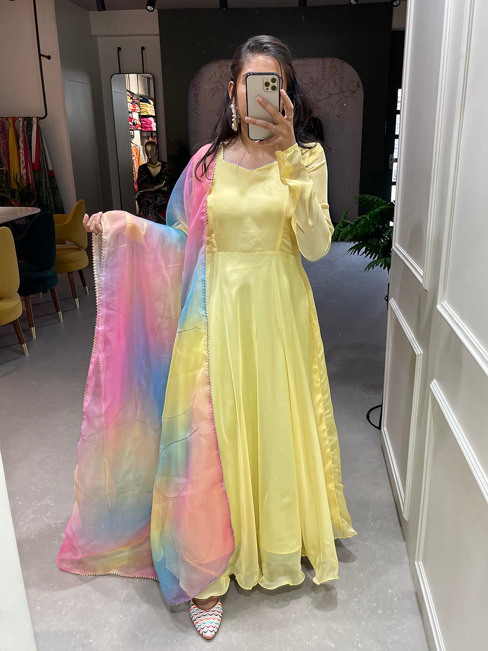 Yellow Color Simple Soft Organza Dress – Looknbook Art